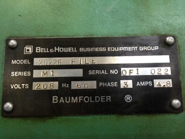 Lot #37: Bell & Howell Baumfolder Baum Pile Feed Folder 20x26" with ...